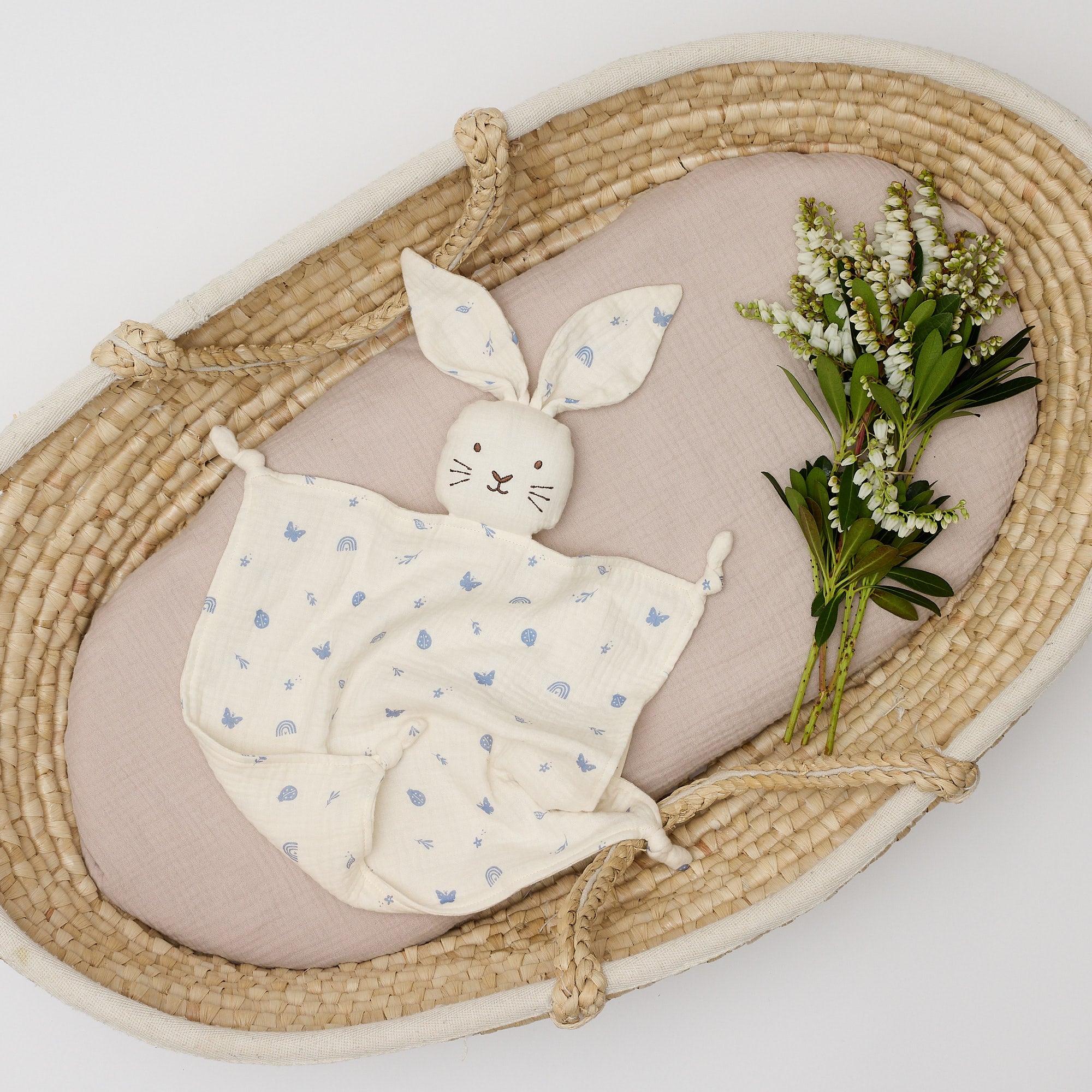 Organic Muslin Bunny Lovey Enchanted Garden print – Over the Dandelions